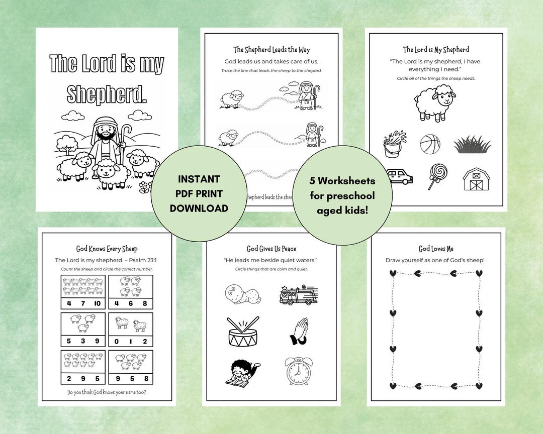 Psalm 23 Preschool Activity Packet, the Lord is My Shepherd Worksheets ...