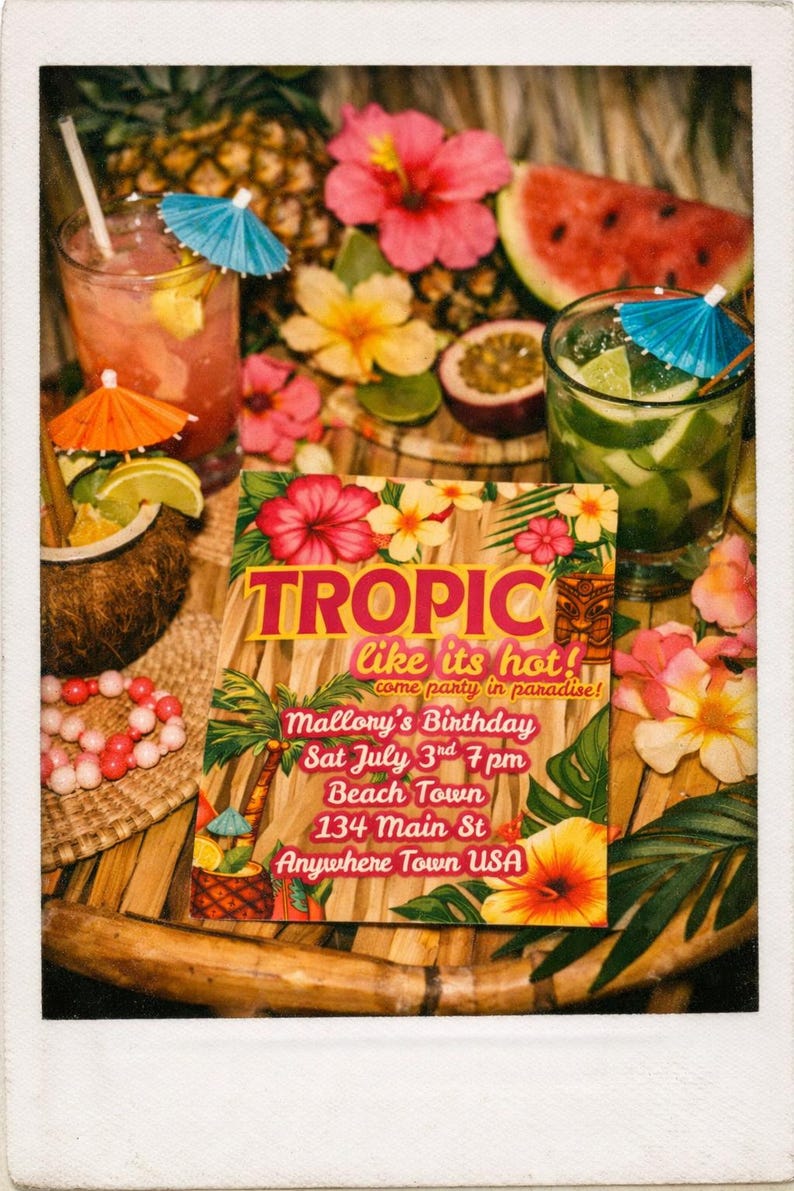 Tropical Birthday Invitation Any Age, Aloha Hawaiian Luau Party Invite ...