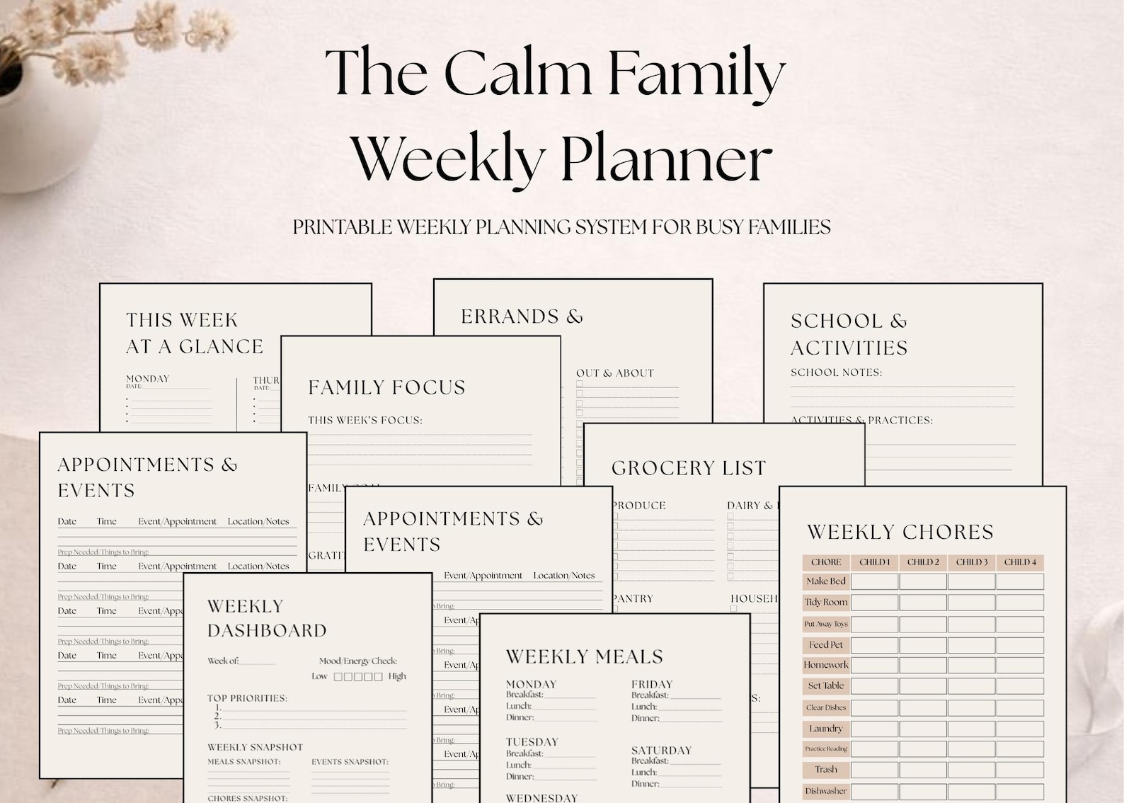 Calm Family Weekly Planner | Printable Organizer (PDF Download) - Etsy
