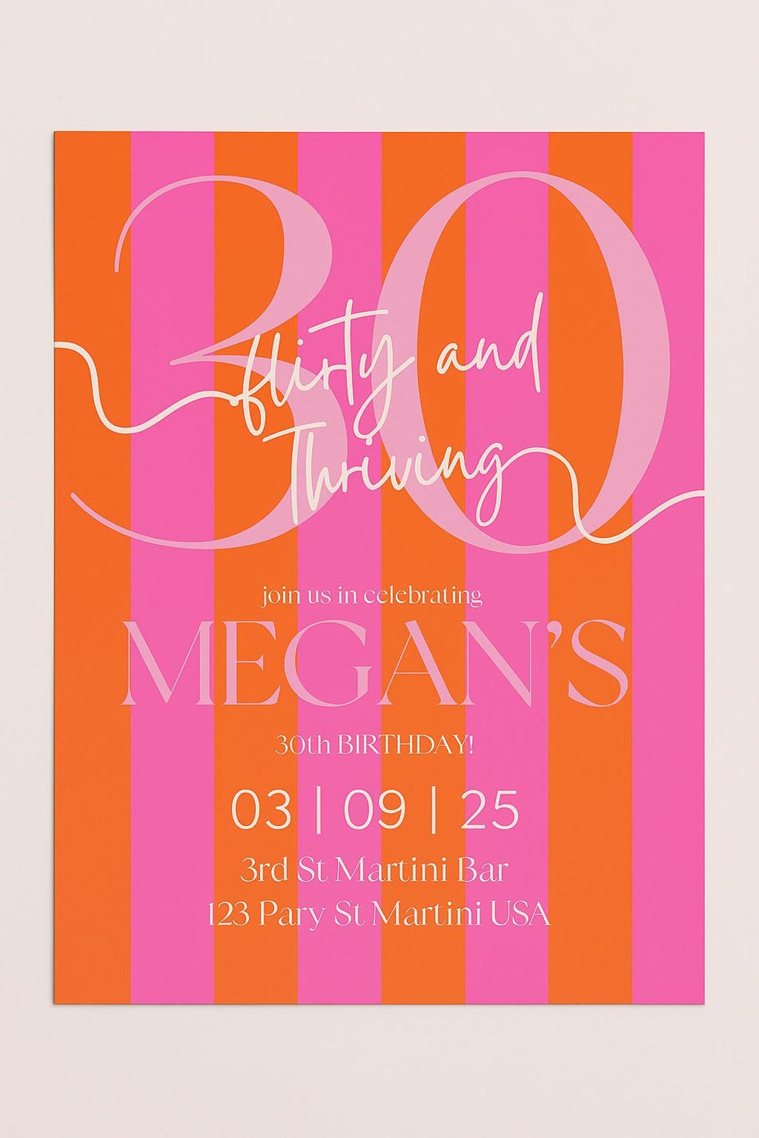 30th Birthday Invitation: Pink & Orange Stripes (canva Template ...