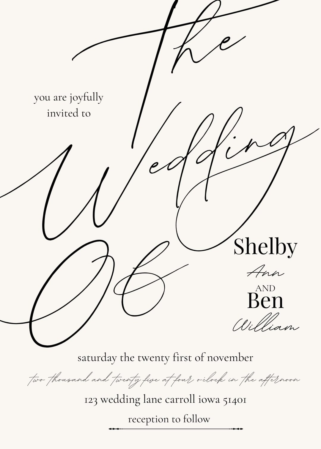 Editable Modern Script Wedding Invitation Template | Minimal Elegant ...