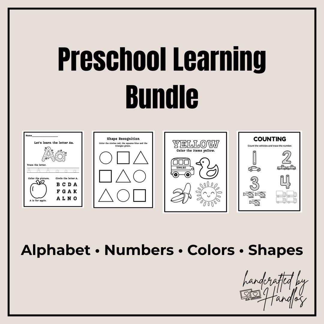 Preschool Learning Bundle: Alphabet, Numbers, Colors & Shapes (PDF) - Etsy