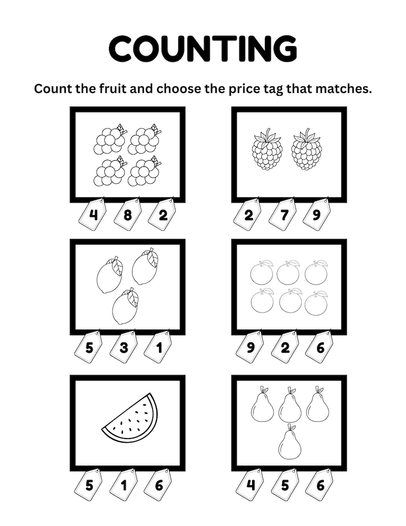 Preschool Counting Worksheets | Numbers 1-10, Matching (PDF Pattern) - Etsy