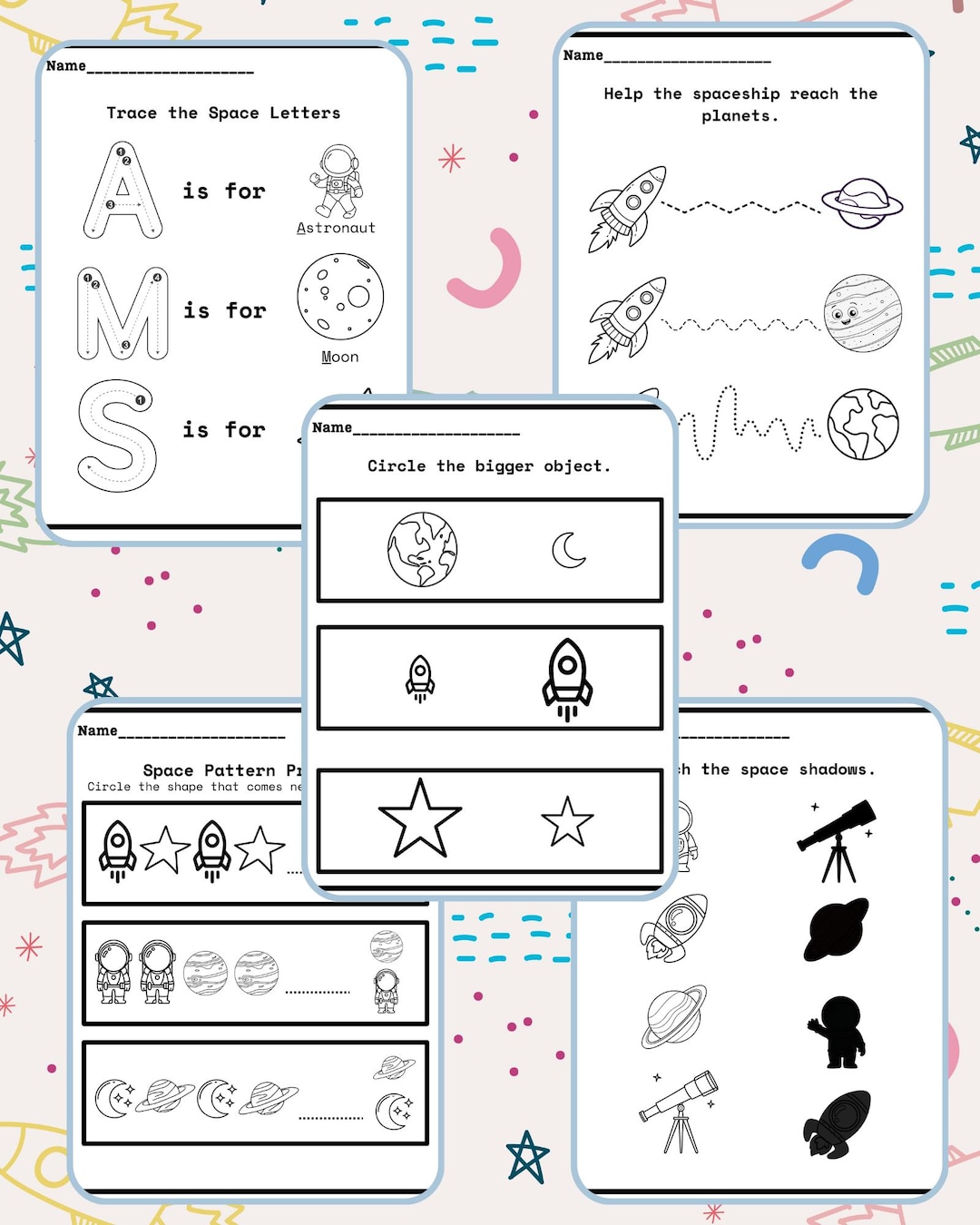 Space Preschool Worksheets: 10 Kids' Printable Learning Activities (PDF ...