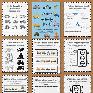Vehicle Activity Book for Preschoolers Printable PDF Cars Trucks ...