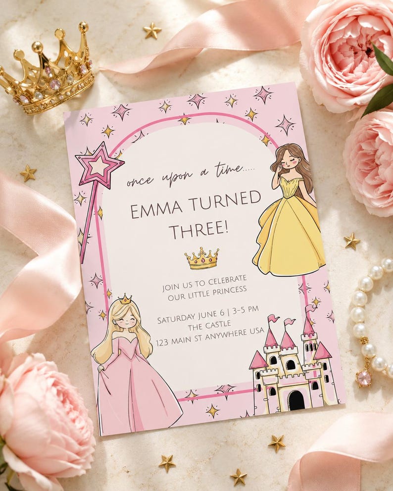 Princess Birthday Invitation Template, Once Upon a Time Birthday Invite ...