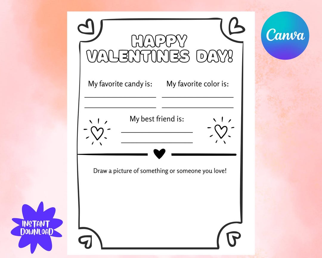 Valentine’s Day Worksheet for Kids | My Favorites & Drawing Page ...