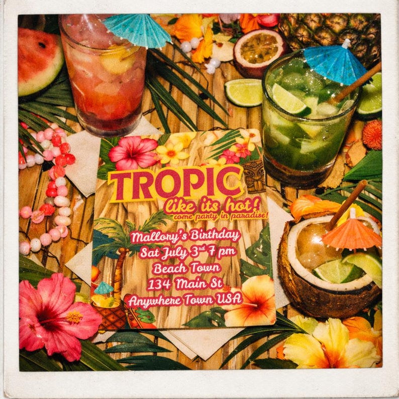 Tropical Birthday Invitation Any Age, Aloha Hawaiian Luau Party Invite ...