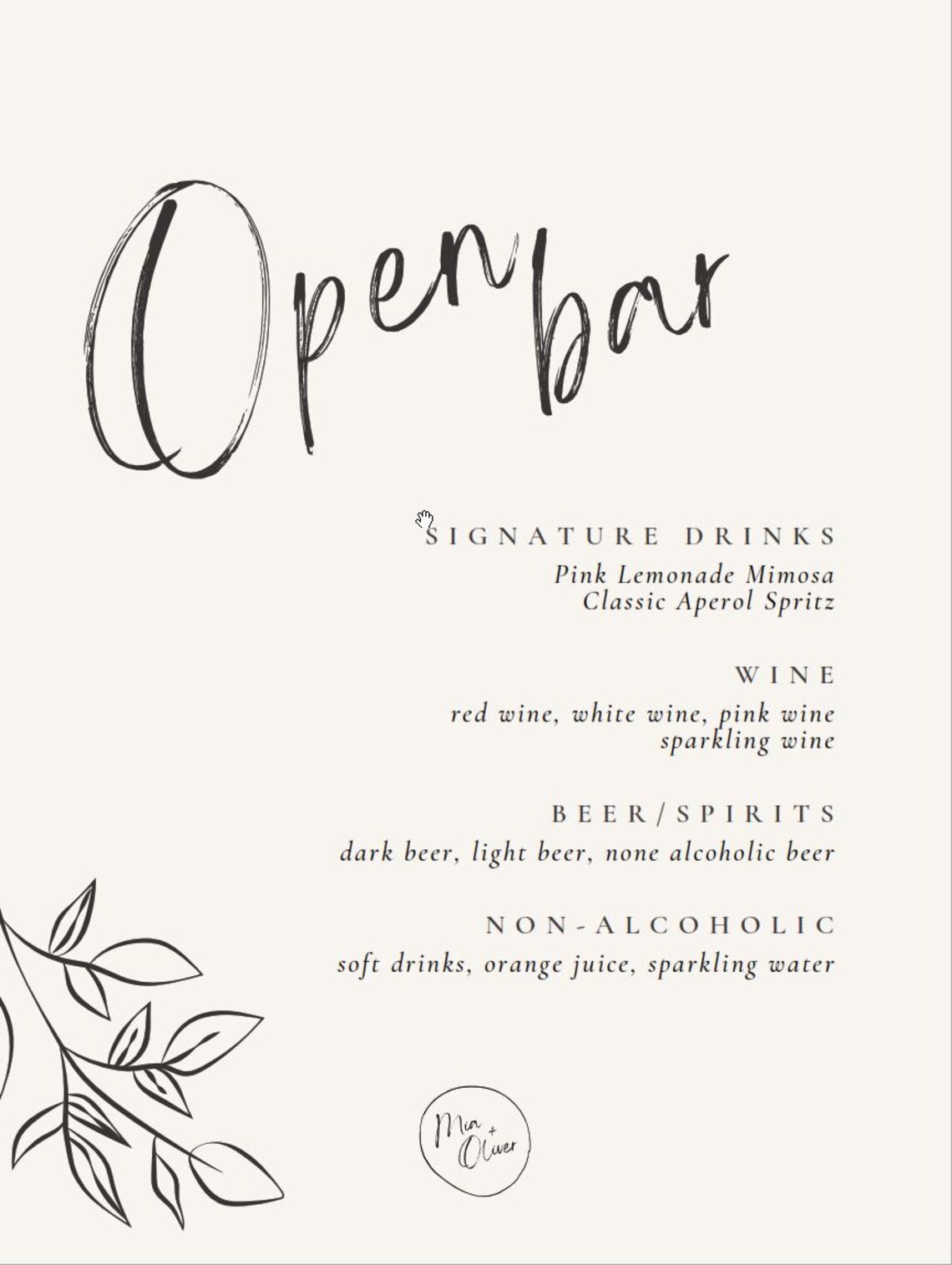Editable Bar Sign Template | Printable Wedding Bar Sign | Signature ...