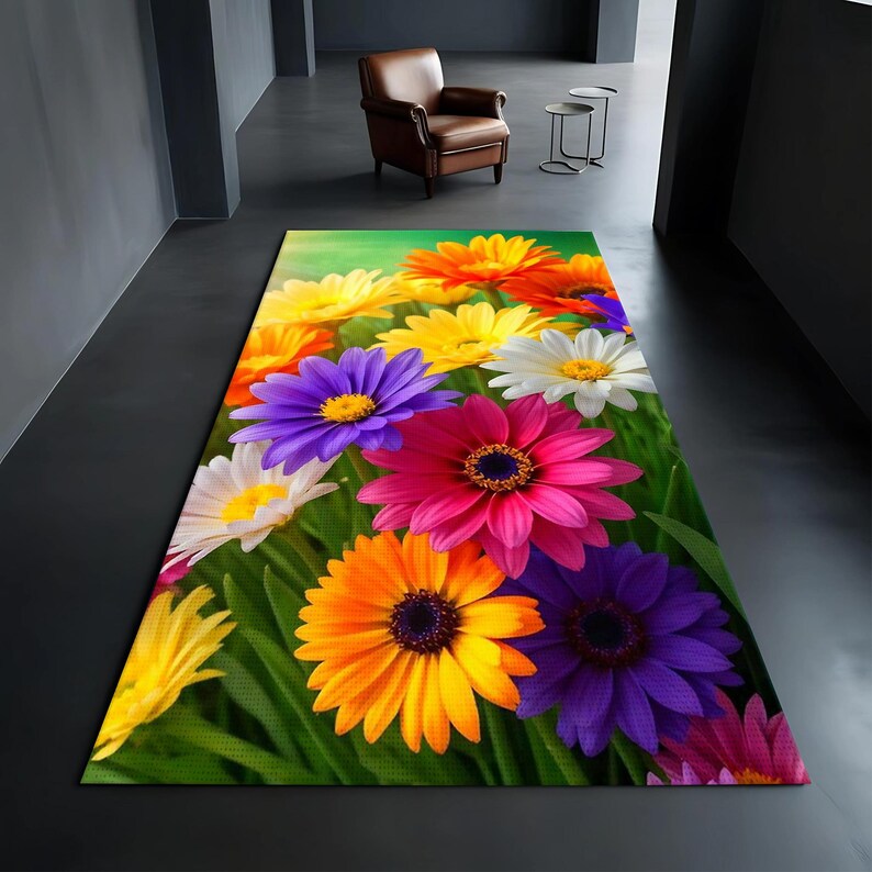 Vibrant Realistic Daisy Flower Area Rug | Colorful Floral Rug for ...
