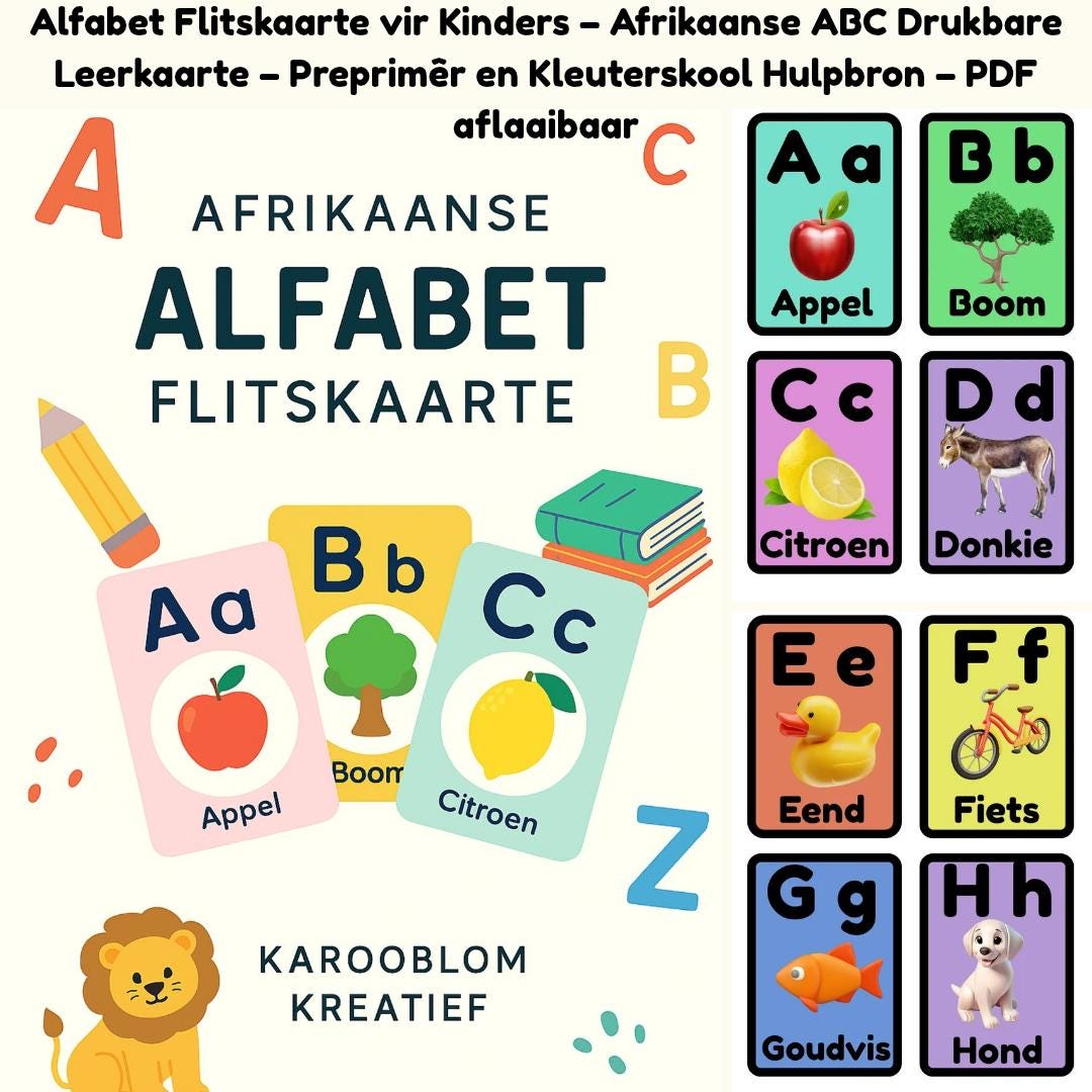 Afrikaanse Alfabet Flitskaarte – Drukbare ABC Kaartjies Vir Kleuters En ...
