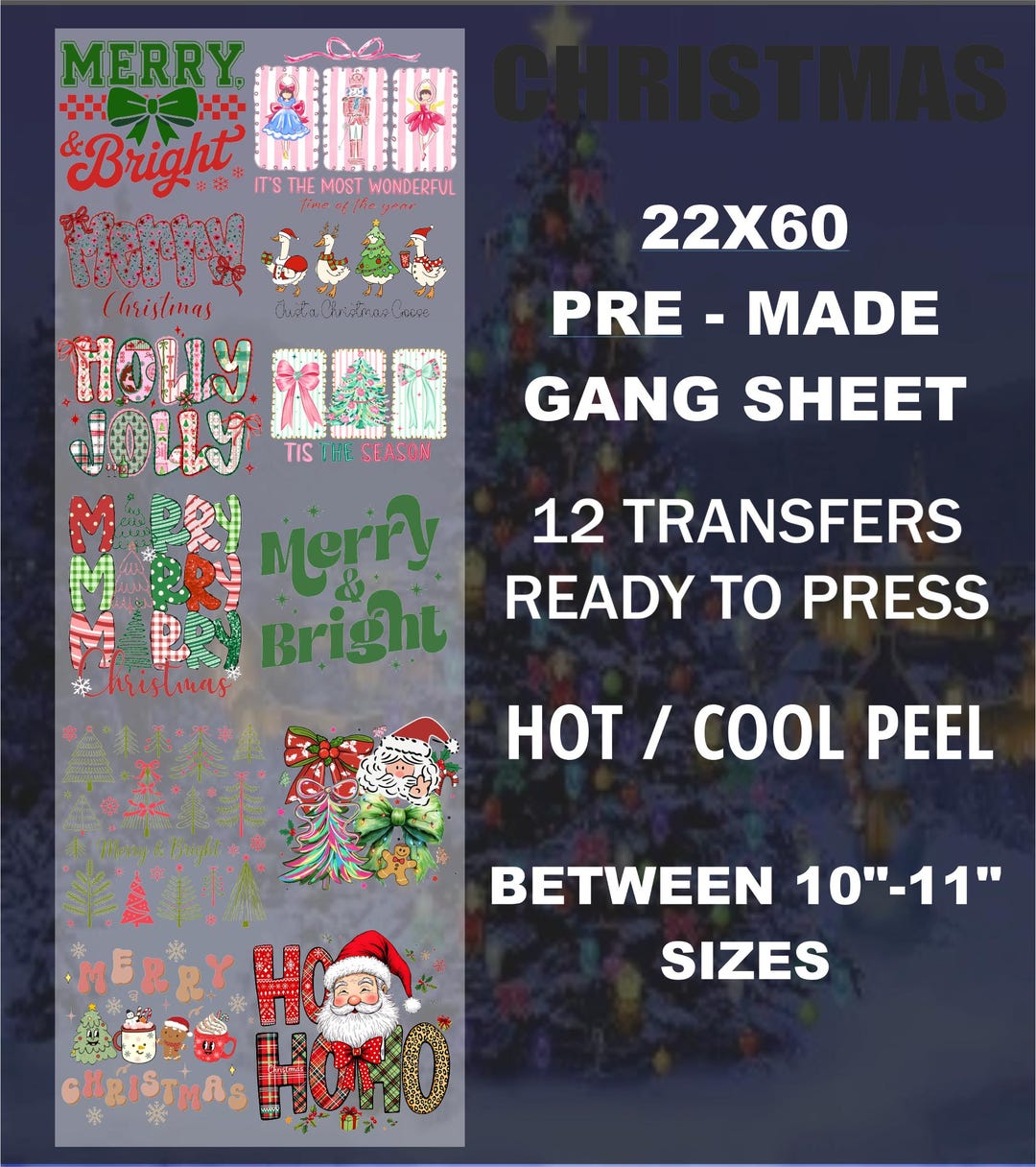 Ready to Press Pre-made Christmas Gang Sheet DTF Transfer: Christmas ...