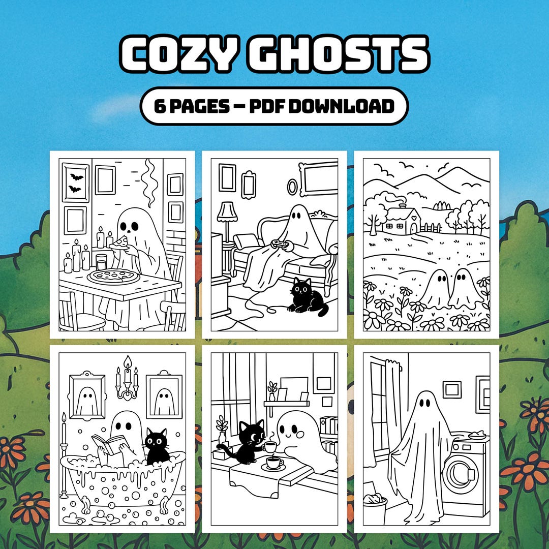 Cozy Ghosts Coloring Pages, Cute Ghost Coloring Book for Kids ...