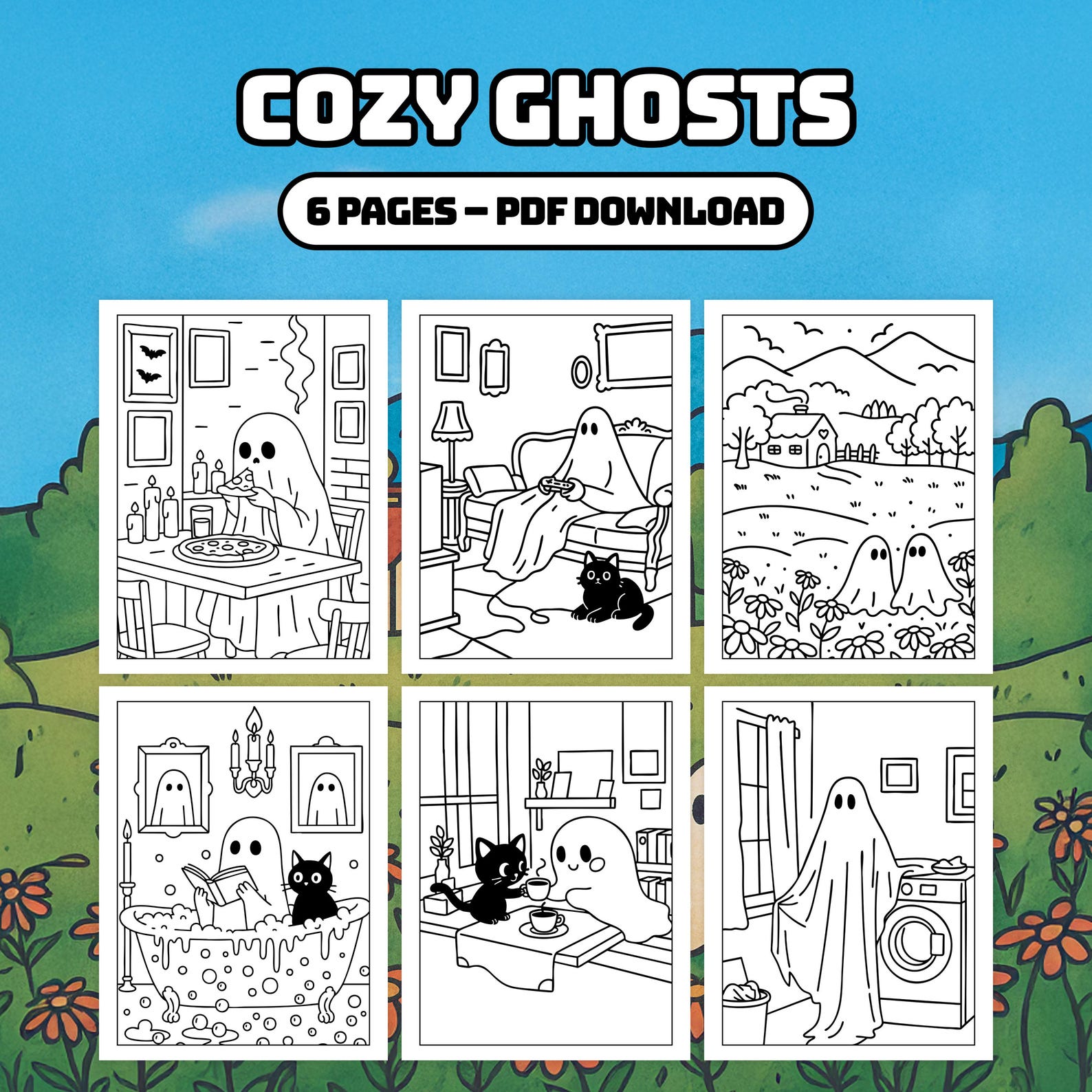 Cozy Ghosts Coloring Pages, Cute Ghost Coloring Book for Kids ...