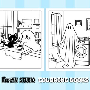 Cozy Ghosts Coloring Pages, Cute Ghost Coloring Book for Kids ...