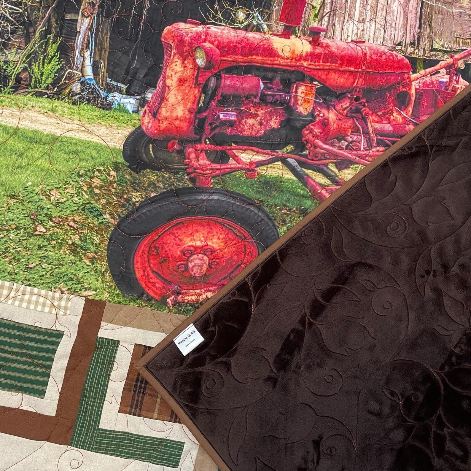 Red Barn and Tractor Lap Quilt With Brown Minky Back - Etsy