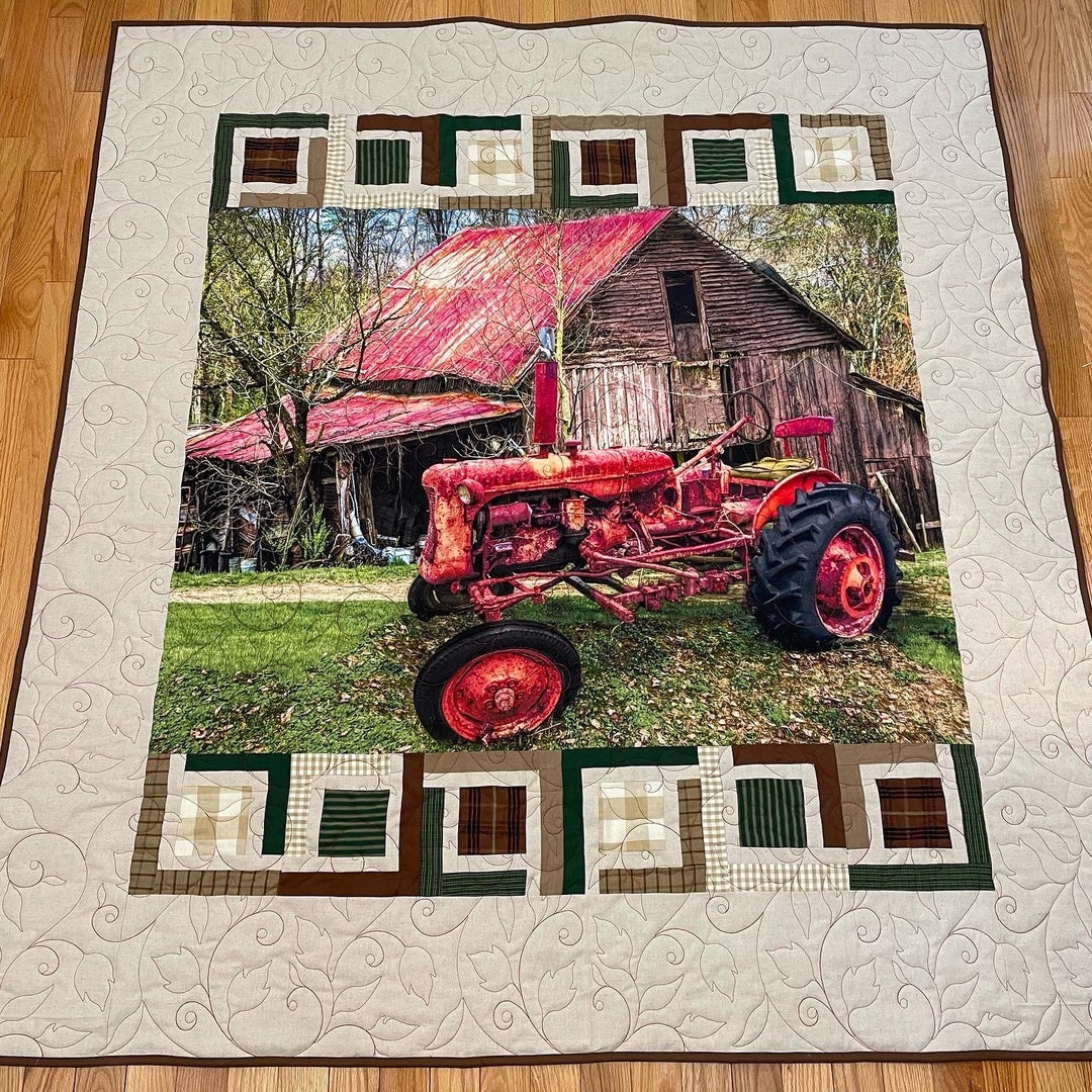 Red Barn and Tractor Lap Quilt With Brown Minky Back - Etsy
