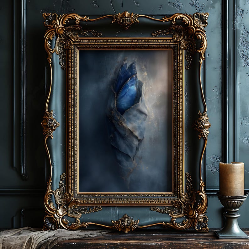 Butterfly Chrysalis Wall Art, Moody Gothic Dark Academia Painting Decor ...