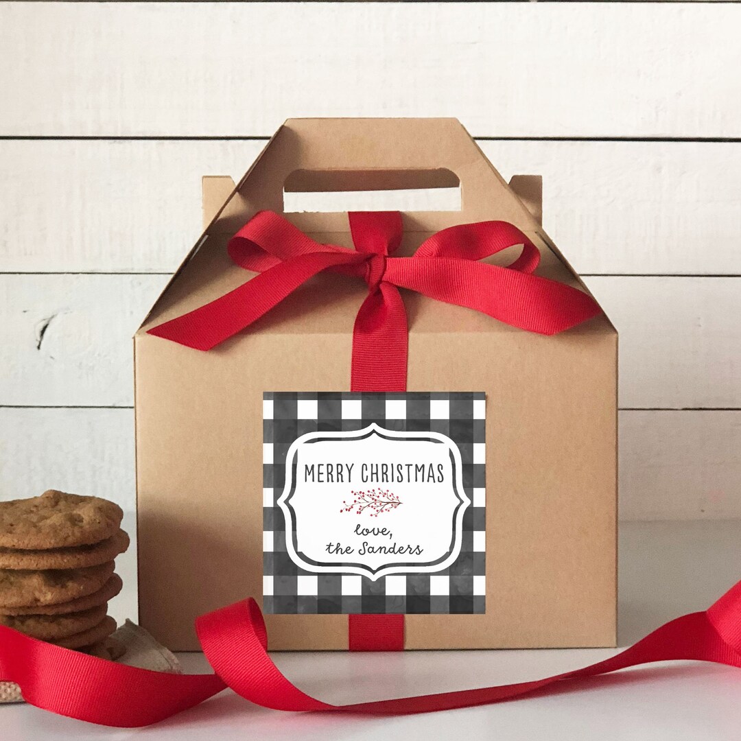 Holiday Gift Boxes Buffalo Check Merry Christmas Label Personalized ...