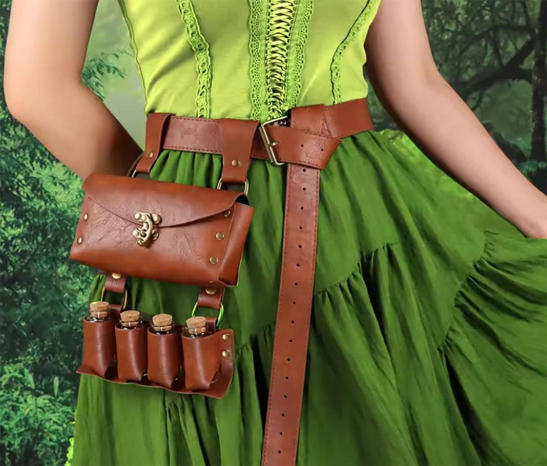 Full Grain Leather Wizard Belt Bag | Medieval Potion Vial Pouch ...