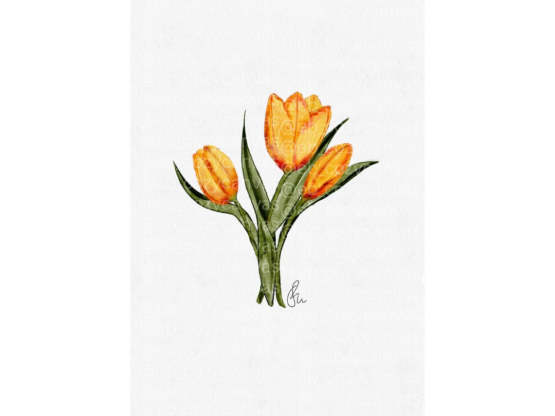 Printable Tulips Wall Art, Digital Watercolor Painting, Floral ...