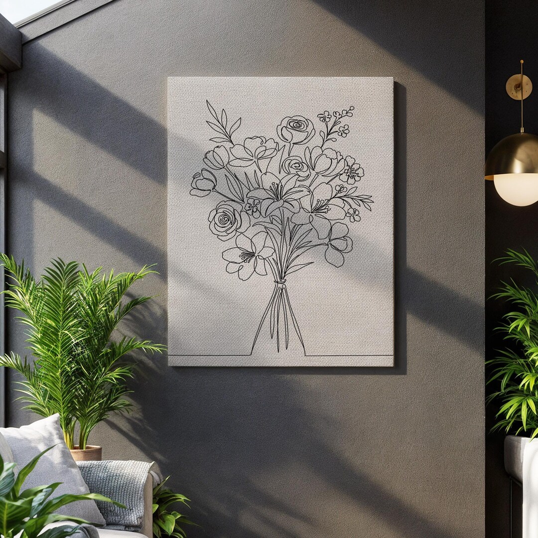 Minimalist Flower Vase Canvas Wall Art, Elegant Black Line Floral ...