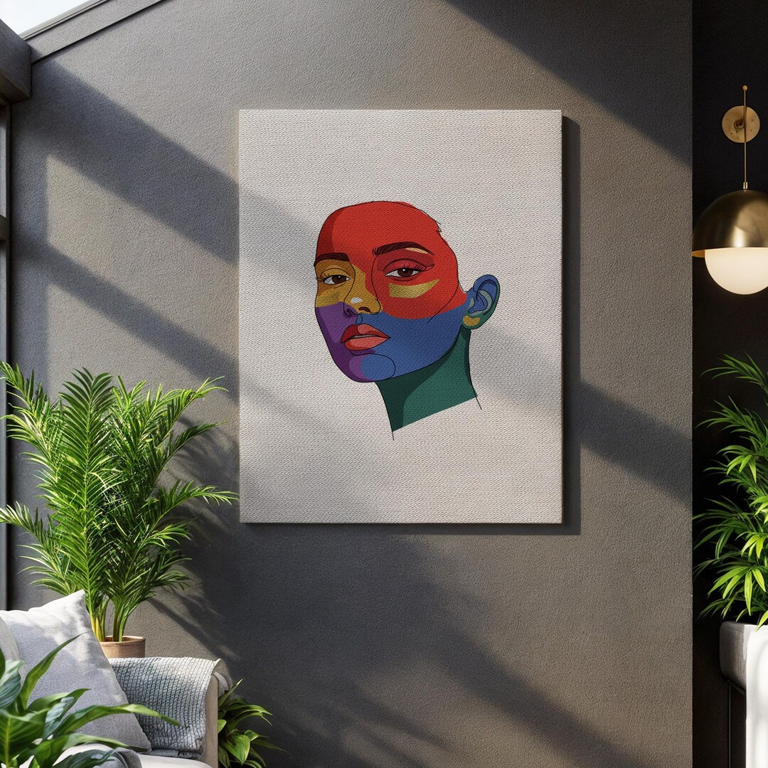 Colorful Face Outline, Artistic Portrait Line, Vibrant Display Showcase ...