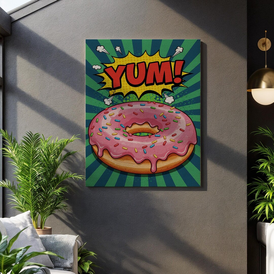 Colorful Frosted Donut, Playful YUM! Scene, Comic Sugar Burst!, Framed ...