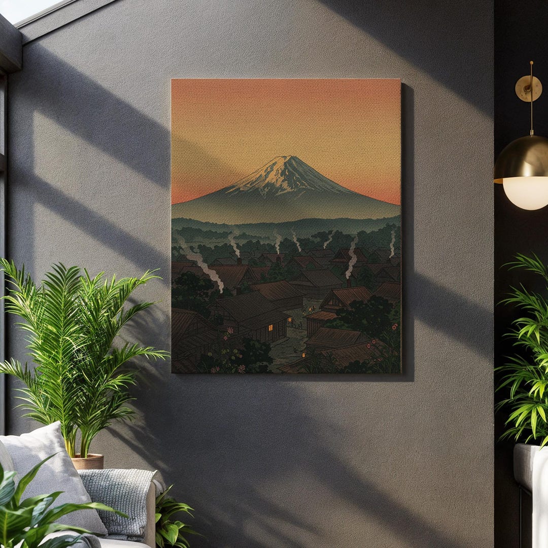Mount Fuji Village, Japanese Landscape Scene, Traditional Framed ...