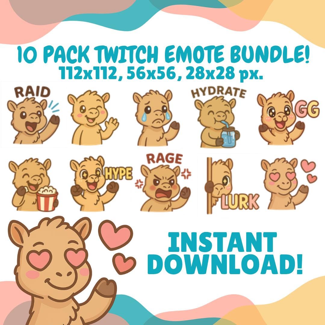 10 Cute Twitch Camel Emotes for Streamers | Kawaii Camel PNG Bundle ...