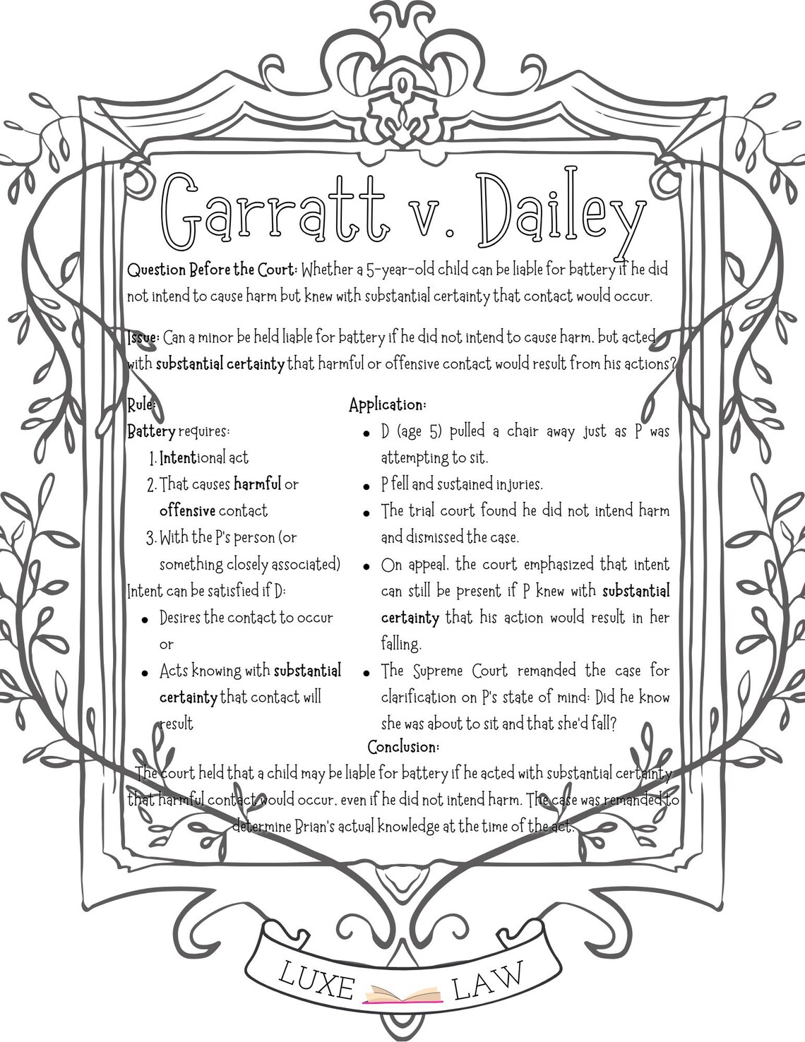 Garratt V. Dailey IRAC Coloring Page – Law School Study Aid (digital ...