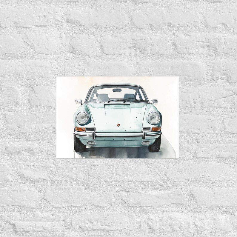 Vintage Porsche 911 Wall Art – Watercolor Sports Car Poster – Classic ...