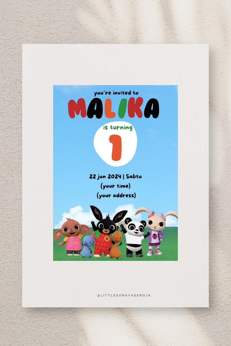 Bing Bunny Digital Invitation | Birthday Party Editable Template | Cute ...