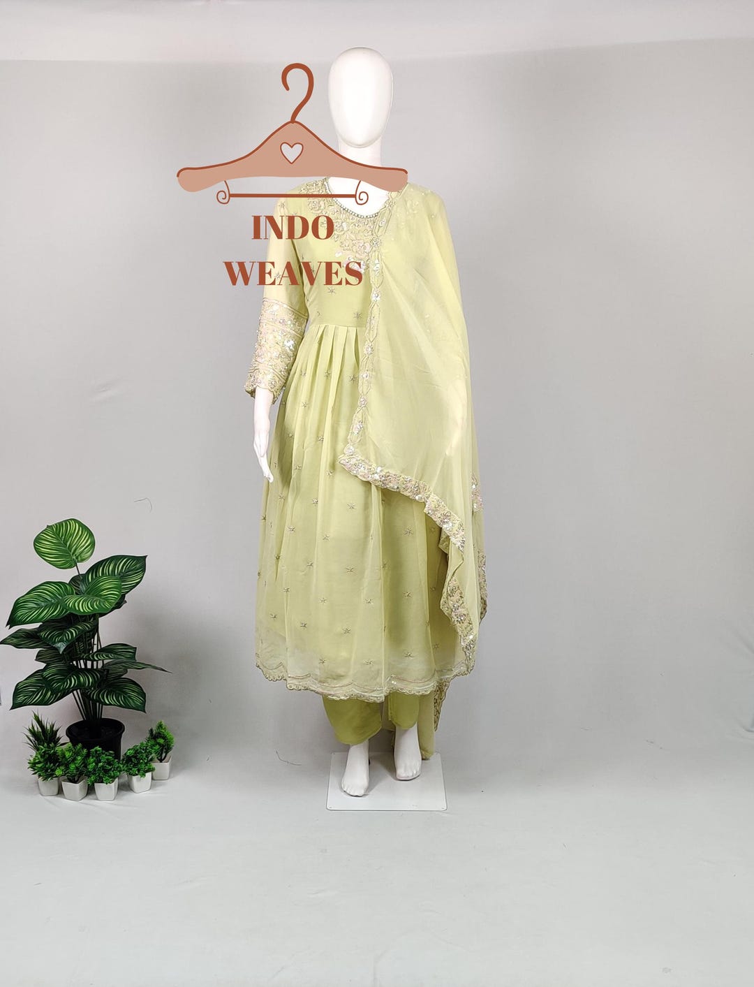 Yellow Flared Ethnic Punjabi Dress, Traditional Indian Anarkali Kurti ...
