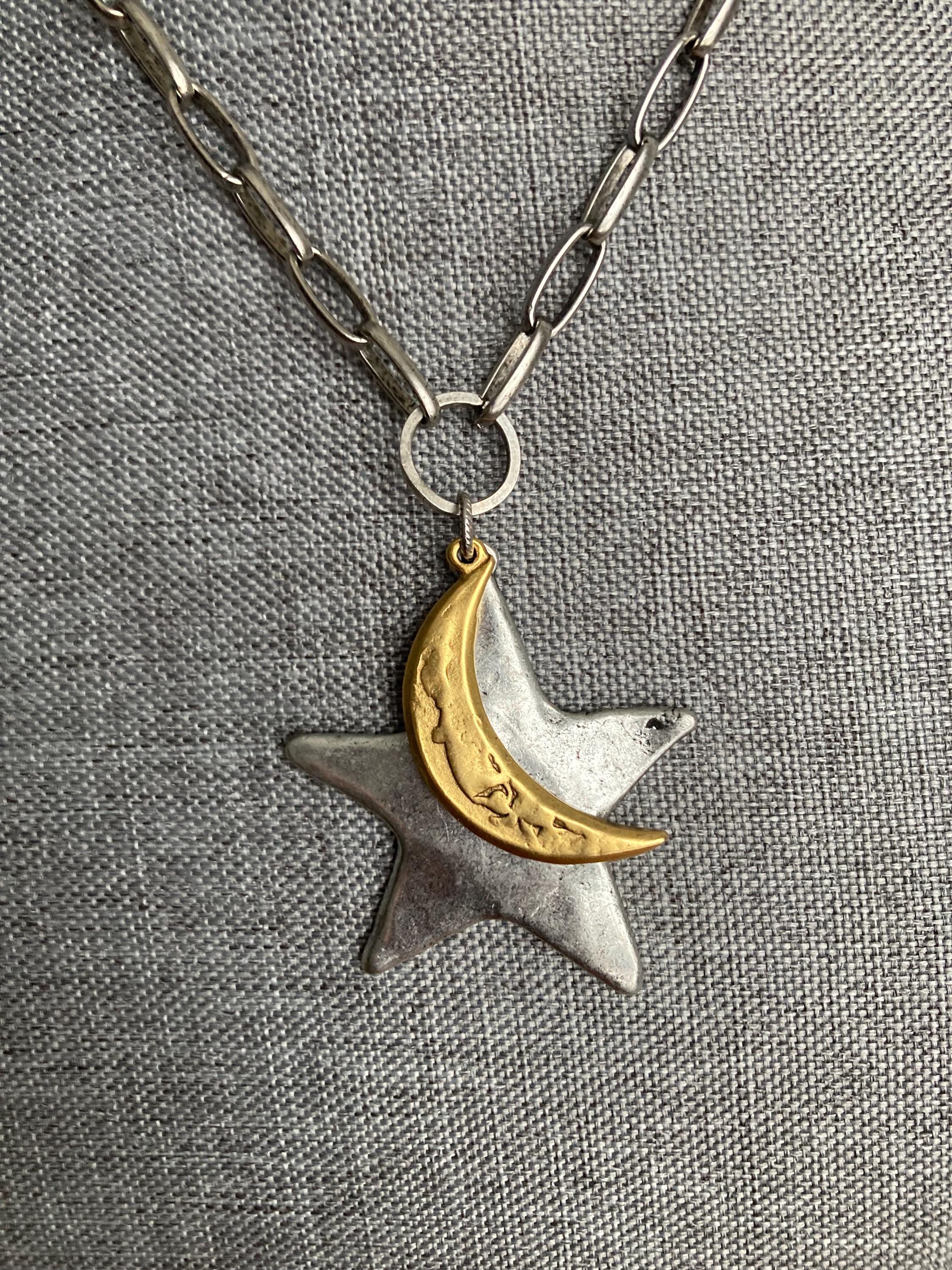 Celestial Necklace+star Moon Necklace+silver Star+ Gold Moon - Etsy