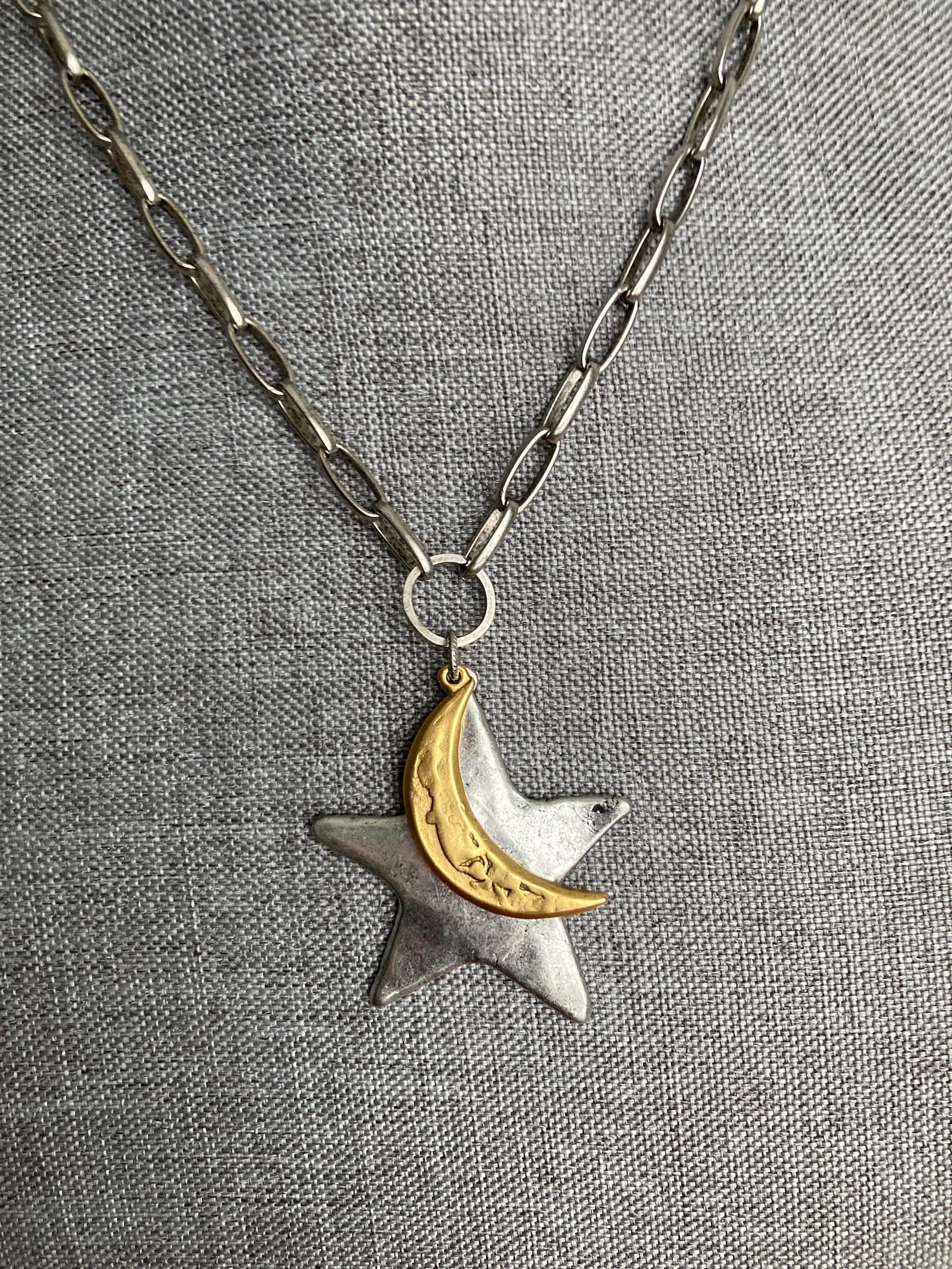 Celestial Necklace+star Moon Necklace+silver Star+ Gold Moon - Etsy