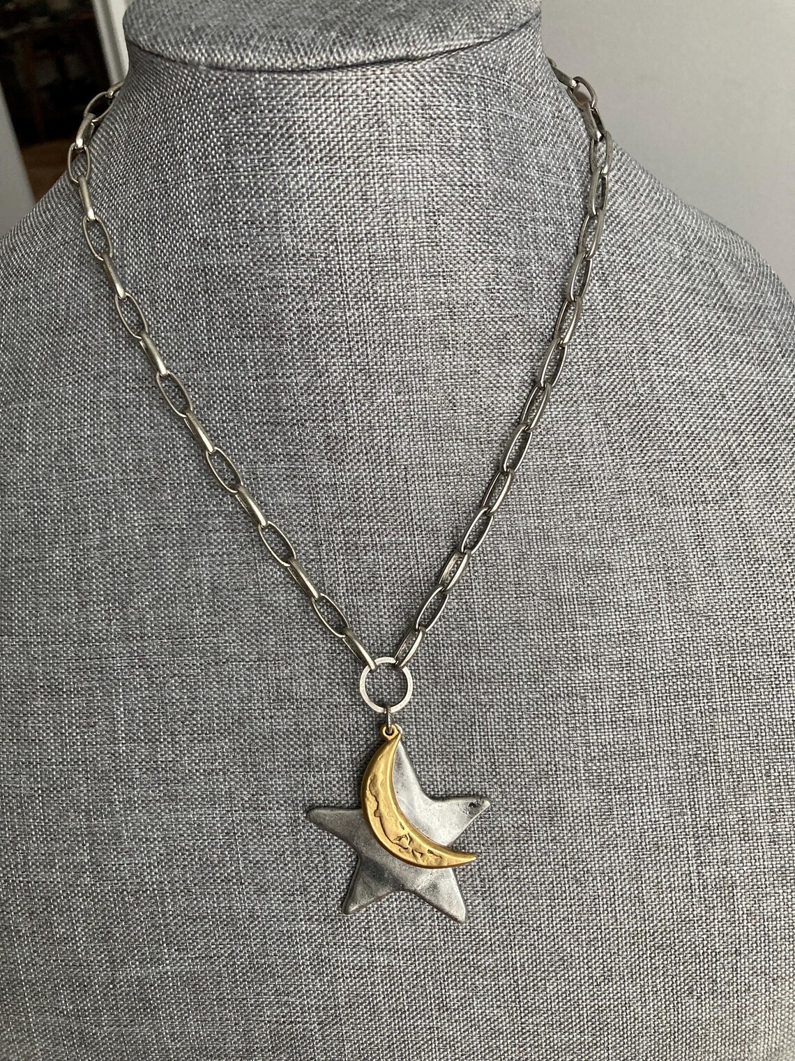 Celestial Necklace+star Moon Necklace+silver Star+ Gold Moon - Etsy
