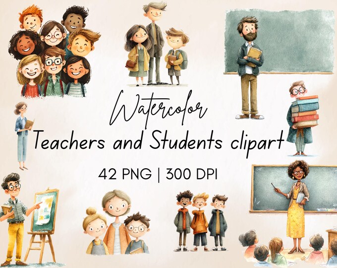 Teacher Clipart / School Clipart Set. School Kids and Cute Friendly ...
