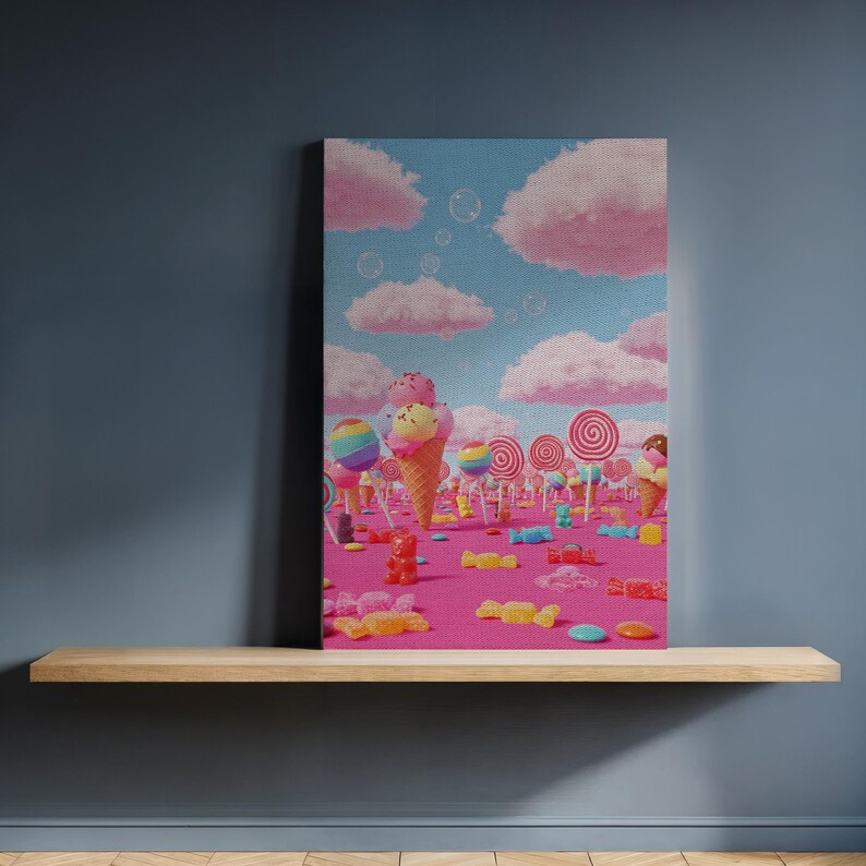 Candyland Fantasy Canvas Wall Art, Framed Colorful Candy Dreamland With ...