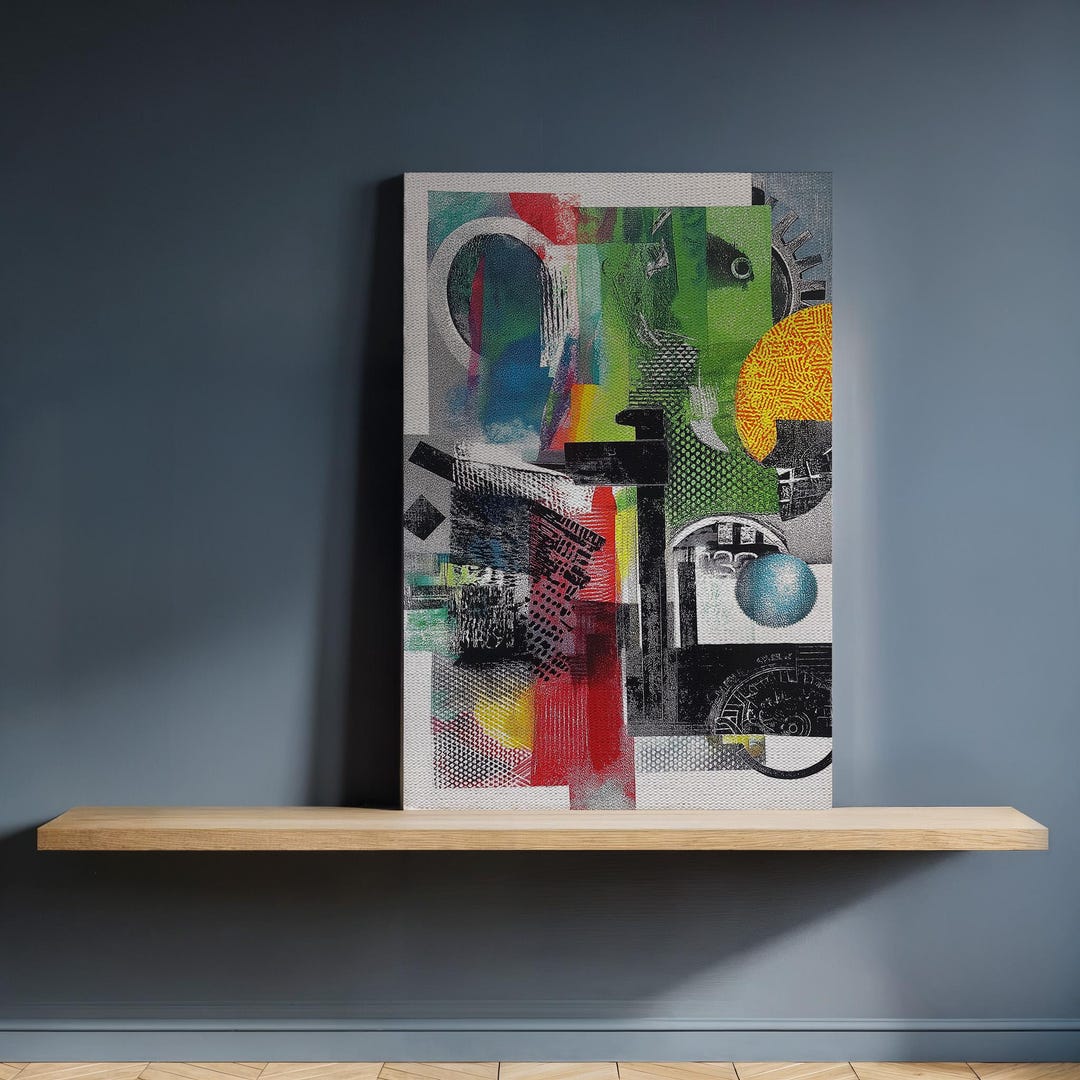 Abstract Geometric Shapes Canvas Wall Art, Colorful Modern Painting ...