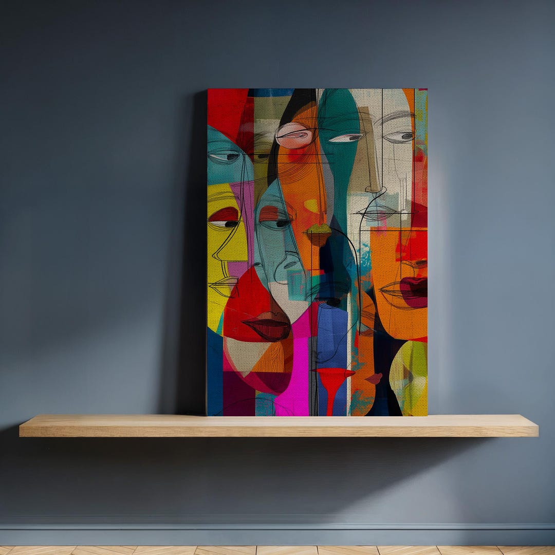Abstract Faces Wall Art, Colorful Canvas Painting, Extra Large Wall ...