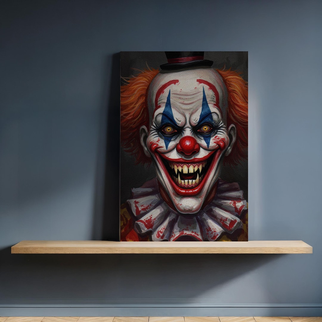 Scary Evil Clown Canvas Wall Art, Creepy Grinning Circus Character ...