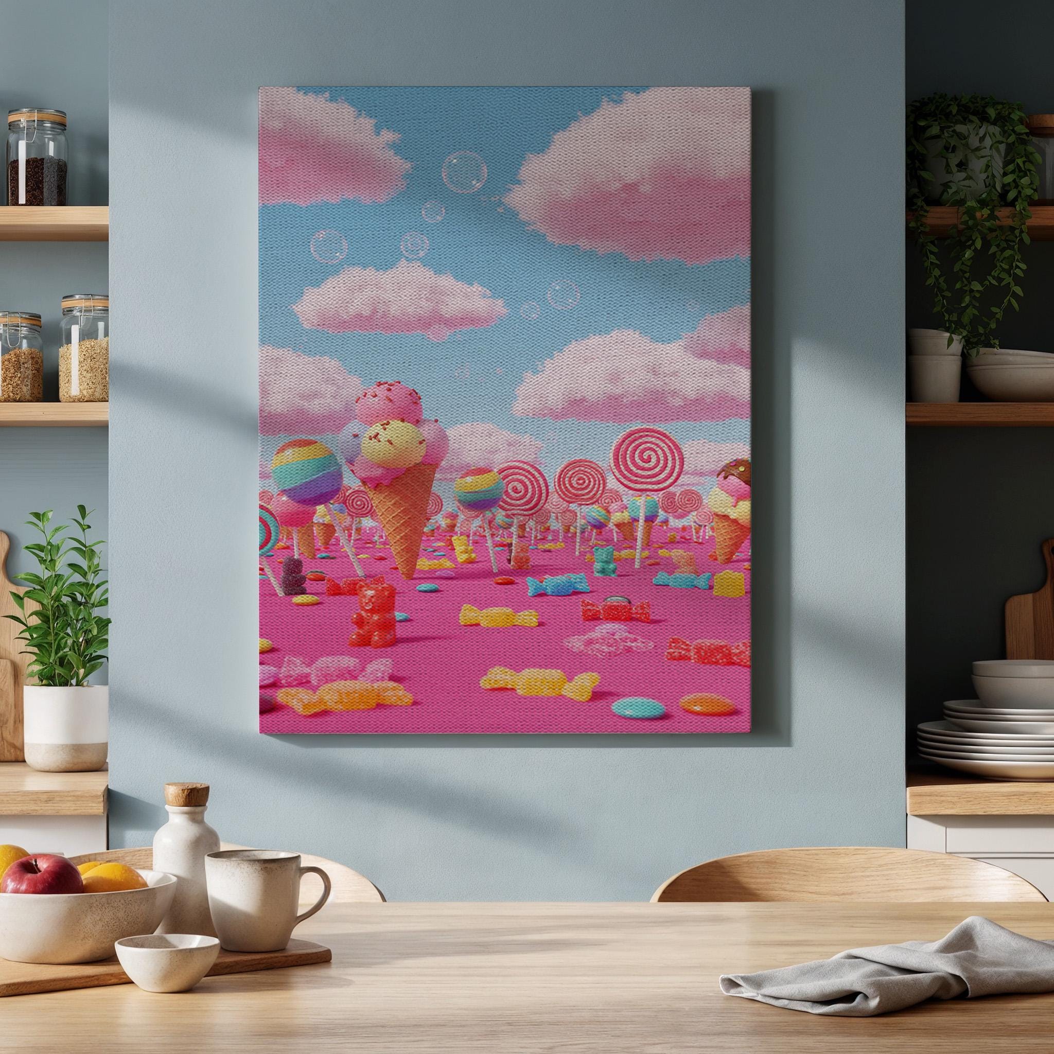 Candyland Fantasy Canvas Wall Art, Framed Colorful Candy Dreamland With ...