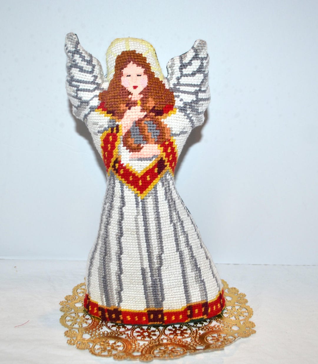 Vintage Needlepoint Angel Figurine, Country Farmhouse Decor - Etsy