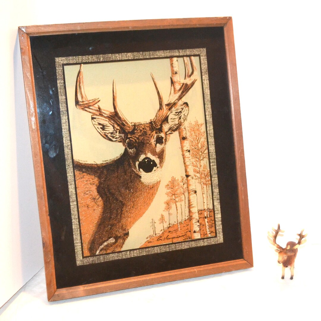 Vintage Deer on Glass Reverse Image Tom Cryer Lulus Woodland Rustic ...