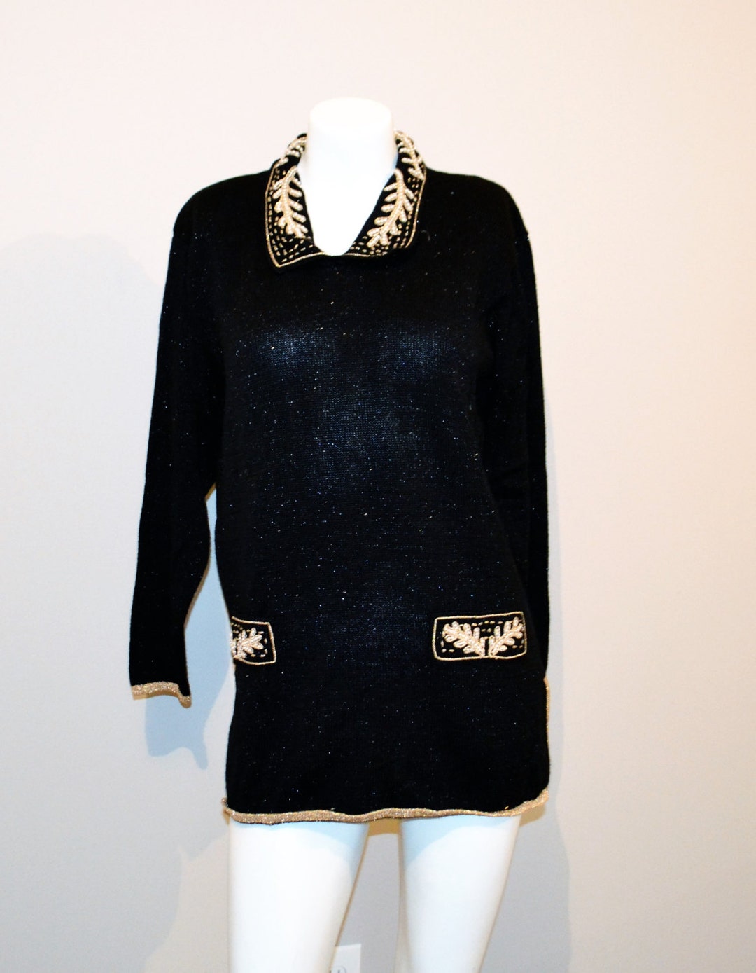 Vintage Sweater Black With Gold and Pearl Baroque - Etsy