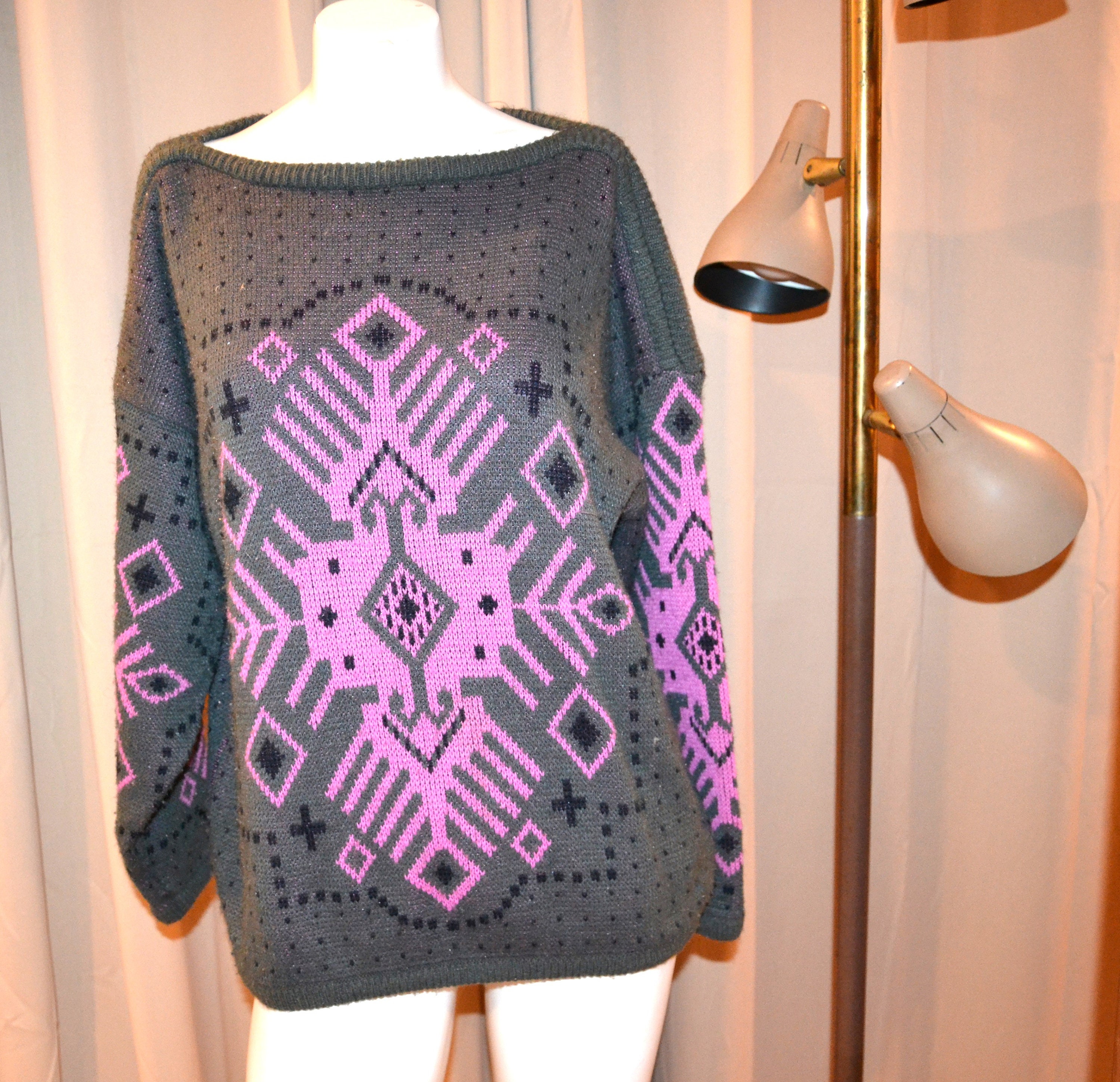 Vintage Sweater Streetwear Oversized Abstract Aztec Hot Mexx - Etsy
