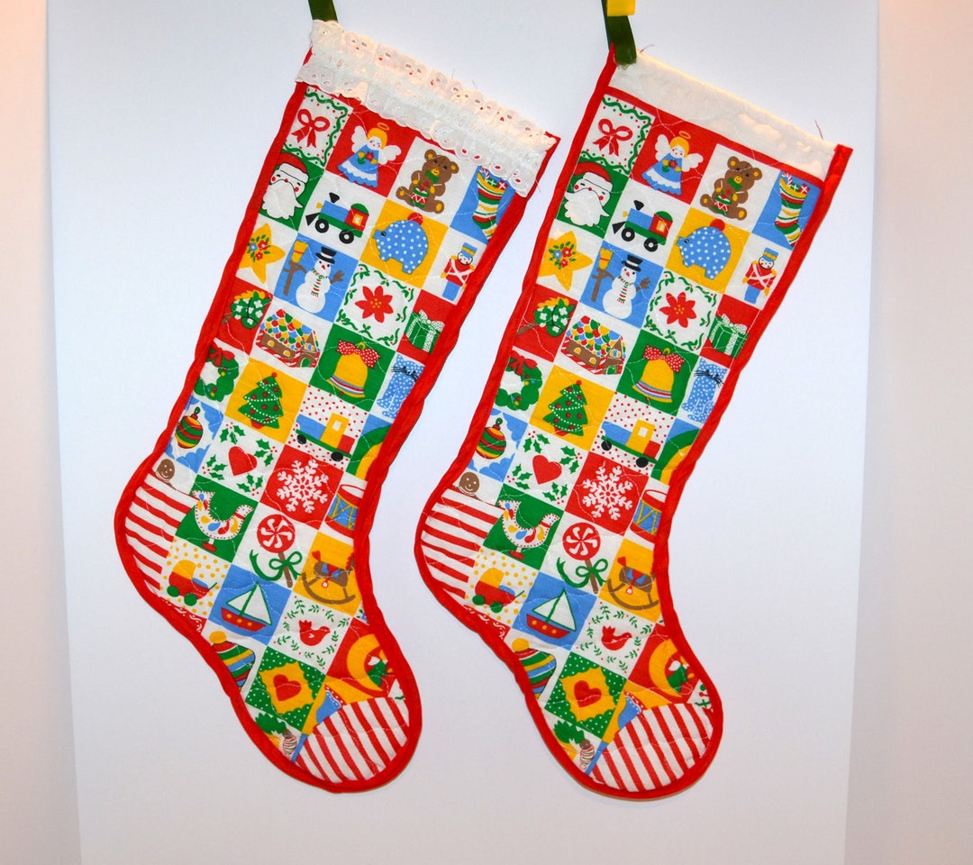 Vintage Cotton All Things Christmas Stockings Cotton His & Hers Retro ...