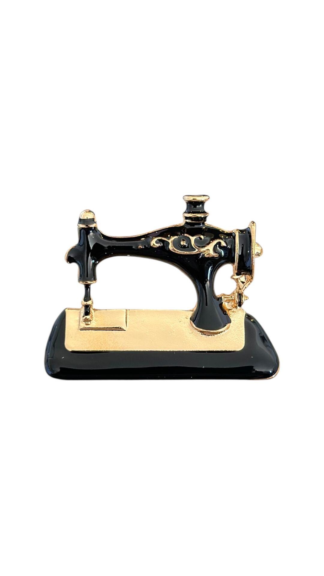 Vintage Sewing Machine Brooch – Gold-tone Enamel Pin With Black Gloss ...