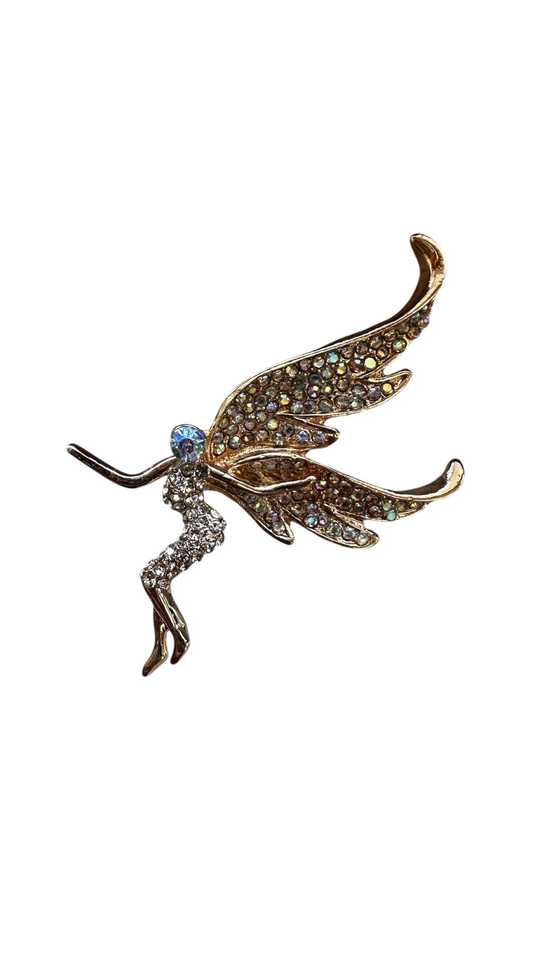 Gold Fairy Brooch With Sparkling Crystal Wings & Rhinestone-encrusted ...